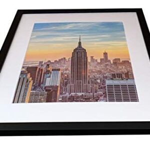 Frame Amo Black 16x24 Picture Frame, 11.5x17.5 White Mat Opening for 12x18 Image, 1 Inch Border, Acrylic Front