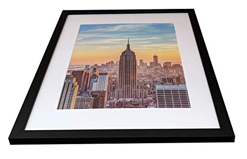 Frame Amo Black 16x24 Picture Frame, 11.5x17.5 White Mat Opening for 12x18 Image, 1 Inch Border, Acrylic Front