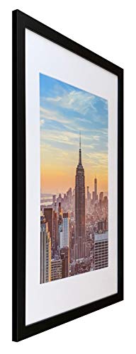 Frame Amo Black 16x24 Picture Frame, 11.5x17.5 White Mat Opening for 12x18 Image, 1 Inch Border, Acrylic Front