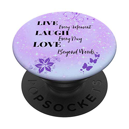 Phone Pop Up Button Holder,Live Laugh Love Purple Butterfly PopSockets PopGrip: Swappable Grip for Phones & Tablets