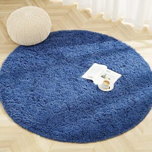 ISEAU Fluffy Round Rug Carpets, Modern Shaggy Circle Rug for Kids Bedroom Extra Comfy Cute Nursery Rug Small Circular Carpet for Boys Girls Room Home Decor Area Rug, 4ft Rugs, Light Navy