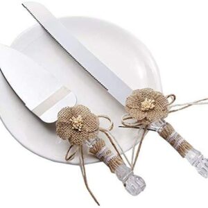 TANG SONG Set of 2 Rustic Wedding Cake Knife and Serving Set with Burlap Flower and Lace Wedding Cake Knife (Set of 2)