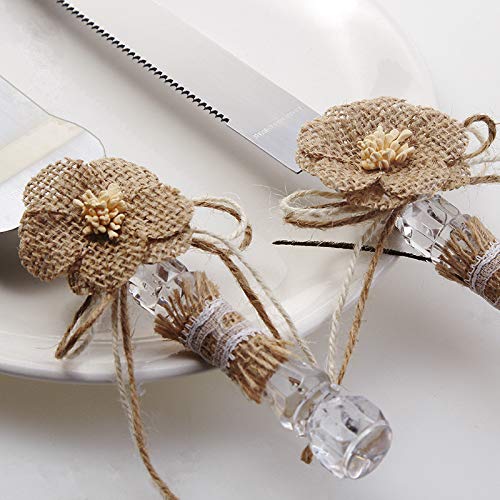 TANG SONG Set of 2 Rustic Wedding Cake Knife and Serving Set with Burlap Flower and Lace Wedding Cake Knife (Set of 2)