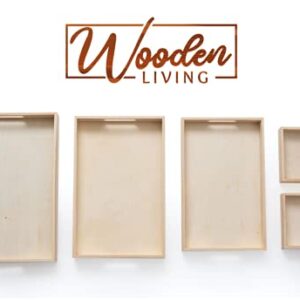 Wooden Living - Serving Tray/Wooden Trays with Handles and Small Wood Boxes Set (Unfinished) | for Montessori Activity, Art/Crafts, Painting, Restaurant Food, Decorative, Coffee Table | 5 Pieces