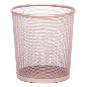 shs round mesh stainless steel wastebasket trash can recycling bin for home, office, bathroom, bedroom & kitchen, 3.5 gallon / 12l, 11” height x 10” diameter garbage can (rose gold)