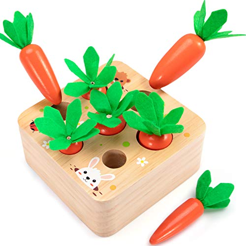 AOJOYS Montessori Toys Carrot Harvest Game Toys for Baby Toddlers 1-3 Years Old, Educational Wooden Carrot Toys Shape Size Sorting Matching Puzzle, Great Baby Easter Toys Birthday Gift Toys