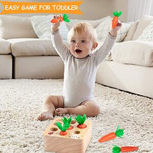 AOJOYS Montessori Toys Carrot Harvest Game Toys for Baby Toddlers 1-3 Years Old, Educational Wooden Carrot Toys Shape Size Sorting Matching Puzzle, Great Baby Easter Toys Birthday Gift Toys