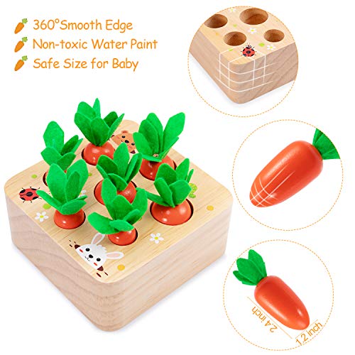 AOJOYS Montessori Toys Carrot Harvest Game Toys for Baby Toddlers 1-3 Years Old, Educational Wooden Carrot Toys Shape Size Sorting Matching Puzzle, Great Baby Easter Toys Birthday Gift Toys