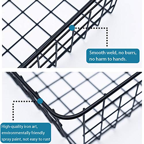 Wire Storage Baskets, 4 Pack Metal Household Organizer with 2 Pcs Fabric Liners, Refrigerator Bin with handles, for Pantry, Shelf, Freezer, Kitchen Cabinet, Bathroom, Countertop, Closets (Black)