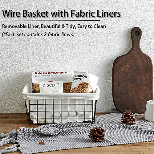 Wire Storage Baskets, 4 Pack Metal Household Organizer with 2 Pcs Fabric Liners, Refrigerator Bin with handles, for Pantry, Shelf, Freezer, Kitchen Cabinet, Bathroom, Countertop, Closets (Black)