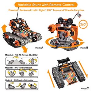 OASO Remote Control STEM Building Kit for Boys 8-12, 392 Pcs Science Learning Educational Building Blocks for Kids, 3 in 1 Tracked Racer RC Car/Tank/Robot Toys Gift Sets for Boys Girls