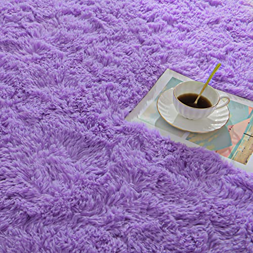 Terrug Super Soft Shaggy Fluffy Rugs for Kids Room, Home Decor Area Rugs 4x6 Feet for Bedroom, Cute Plush Rugs for Girls Bedroom Dorm, Non-Slip Carpet for Living Room (4X6 Feet, Purple)