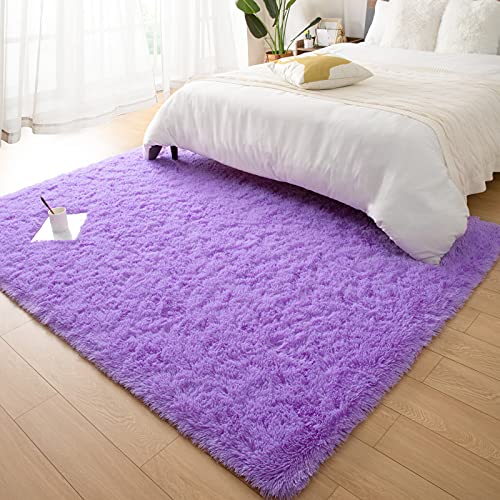 Terrug Super Soft Shaggy Fluffy Rugs for Kids Room, Home Decor Area Rugs 4x6 Feet for Bedroom, Cute Plush Rugs for Girls Bedroom Dorm, Non-Slip Carpet for Living Room (4X6 Feet, Purple)