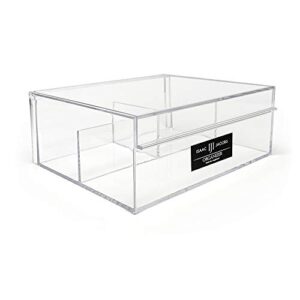 isaac jacobs 3-compartment clear acrylic organizer with lid (6.7" l x 8.6" w x 3.4" h), multi-sectional tray, storage solution for makeup, school & office supplies (1 large, 2 medium)