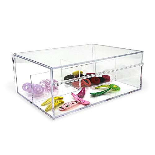 Isaac Jacobs 3-Compartment Clear Acrylic Organizer with Lid (6.7" L x 8.6" W x 3.4" H), Multi-Sectional Tray, Storage Solution for Makeup, School & Office Supplies (1 Large, 2 Medium)