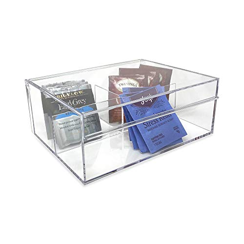 Isaac Jacobs 3-Compartment Clear Acrylic Organizer with Lid (6.7" L x 8.6" W x 3.4" H), Multi-Sectional Tray, Storage Solution for Makeup, School & Office Supplies (1 Large, 2 Medium)