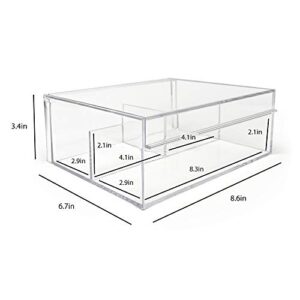 Isaac Jacobs 3-Compartment Clear Acrylic Organizer with Lid (6.7" L x 8.6" W x 3.4" H), Multi-Sectional Tray, Storage Solution for Makeup, School & Office Supplies (1 Large, 2 Medium)