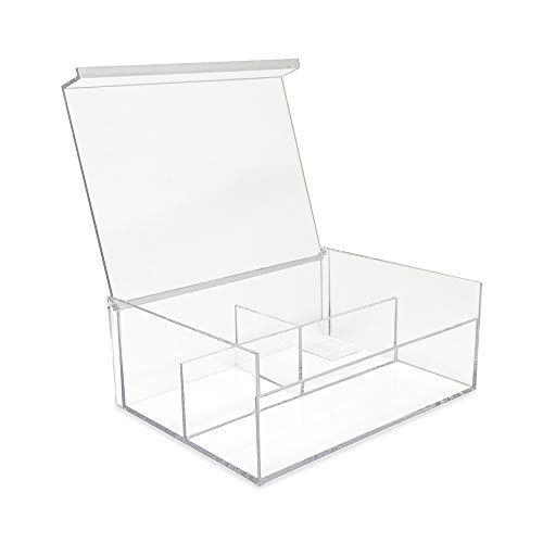 Isaac Jacobs 3-Compartment Clear Acrylic Organizer with Lid (6.7" L x 8.6" W x 3.4" H), Multi-Sectional Tray, Storage Solution for Makeup, School & Office Supplies (1 Large, 2 Medium)