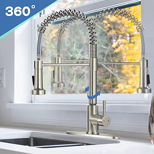 ARRISEA Kitchen Faucets Brushed Nickel, 3 Hole Stainless Steel Kitchen Faucet, Laundry Sink Faucet with Sprayer, Single Handle Outdoor Sink Faucets with Deck Plate, Llave de fregadero de cocina