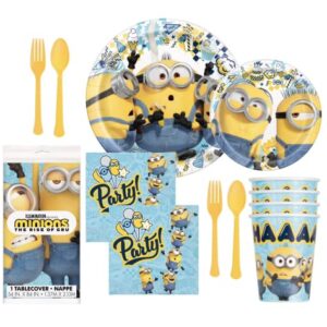 Minions 2 Despicable Me Birthday Party Supplies and Decorations For 16 Guests Paper Plates Napkins Cups Table Cover and Yellow Plastic Cutlery Set