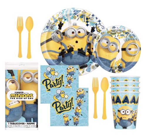 Minions 2 Despicable Me Birthday Party Supplies and Decorations For 16 Guests Paper Plates Napkins Cups Table Cover and Yellow Plastic Cutlery Set