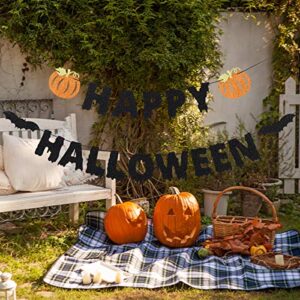 Happy Halloween with Pumpkin Banner - Halloween Party Banner for Haunted Houses Doorways Indoor Outdoor Home Mantle Decorations Supplies (Black Glittery )