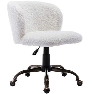 wahson shaggy lamb faux fur home office task chair with wheels, comfy swivel desk chair armless, vanity, living room, bedroom, whtie