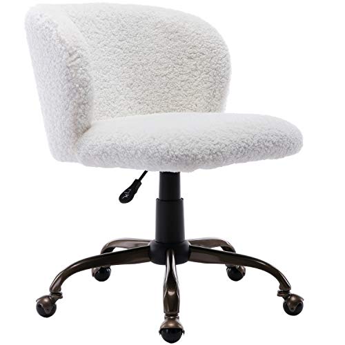 Wahson Shaggy Lamb Faux Fur Home Office Task Chair with Wheels, Comfy Swivel Desk Chair Armless, Vanity, Living Room, Bedroom, Whtie