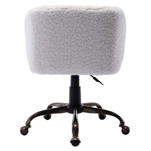 Wahson Shaggy Lamb Faux Fur Home Office Task Chair with Wheels, Comfy Swivel Desk Chair Armless, Vanity, Living Room, Bedroom, Whtie