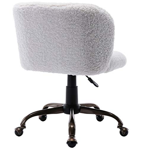 Wahson Shaggy Lamb Faux Fur Home Office Task Chair with Wheels, Comfy Swivel Desk Chair Armless, Vanity, Living Room, Bedroom, Whtie