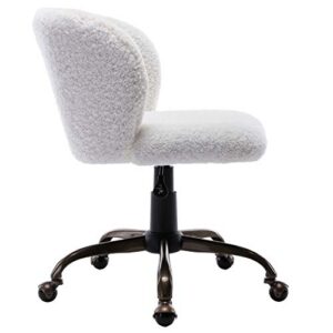 Wahson Shaggy Lamb Faux Fur Home Office Task Chair with Wheels, Comfy Swivel Desk Chair Armless, Vanity, Living Room, Bedroom, Whtie