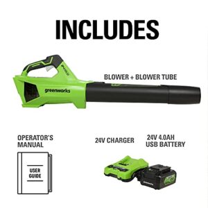 Greenworks 24V Brushless Axial Blower (110 MPH / 450 CFM), 4Ah USB Battery and Charger Included