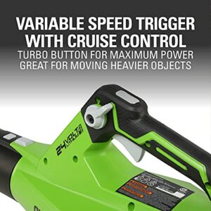 Greenworks 24V Brushless Axial Blower (110 MPH / 450 CFM), 4Ah USB Battery and Charger Included