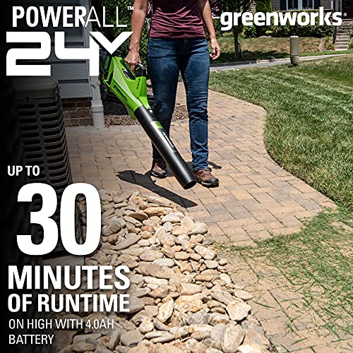 Greenworks 24V Brushless Axial Blower (110 MPH / 450 CFM), 4Ah USB Battery and Charger Included