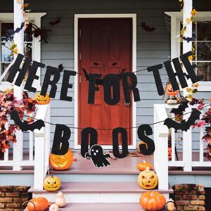 Here For The Boos Banner Halloween Party Banner for Haunted Houses Doorways Home Mantel Decorations Here For The Boos Halloween Decor (Black Glitter)