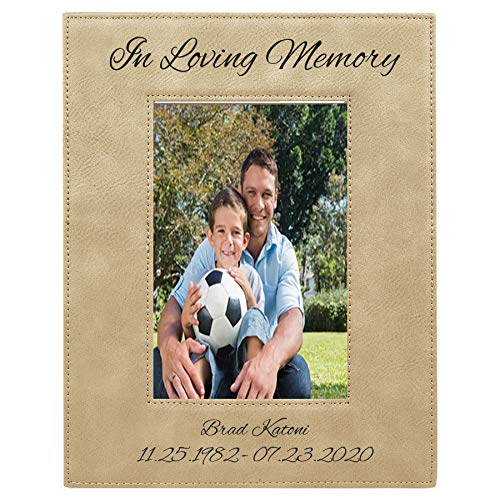 Custom - In Loving Memory - Personalized Name and Date - Personalized Custom Engraved Leatherette Faux Leather Hanging/Tabletop Personalized Memorial Family Photo Picture Memory Frame