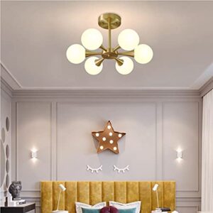 KCO Lighting Industrial Ceiling Light Semi Flush Mount Chandelier Antique Brass Light Fixture Mid Century Molecule Magic Bean Ceiling Lamp for Bedroom Living Room Farmhouse (6 Heads)