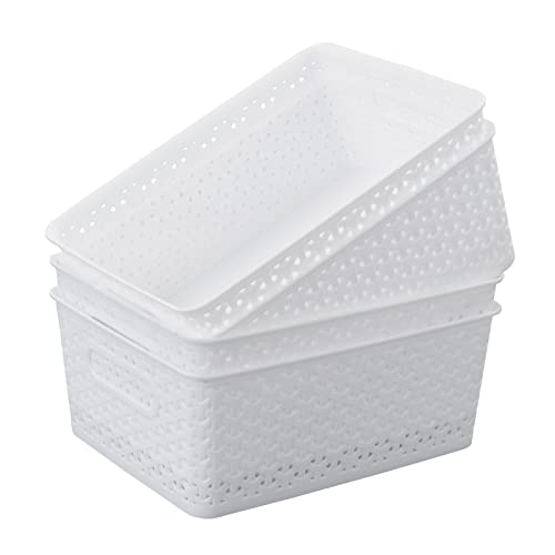 AnnkkyUS 4-pack Plastic Storage Baskets, White Organizer Bins for Kitchen Office