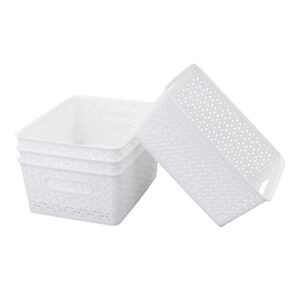 AnnkkyUS 4-pack Plastic Storage Baskets, White Organizer Bins for Kitchen Office