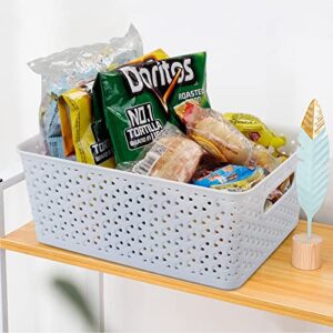 AnnkkyUS 4-pack Plastic Storage Baskets, White Organizer Bins for Kitchen Office