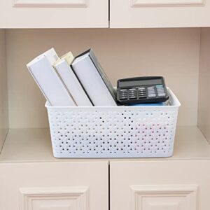 AnnkkyUS 4-pack Plastic Storage Baskets, White Organizer Bins for Kitchen Office