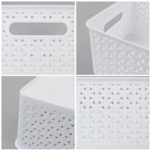 AnnkkyUS 4-pack Plastic Storage Baskets, White Organizer Bins for Kitchen Office