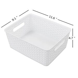 AnnkkyUS 4-pack Plastic Storage Baskets, White Organizer Bins for Kitchen Office