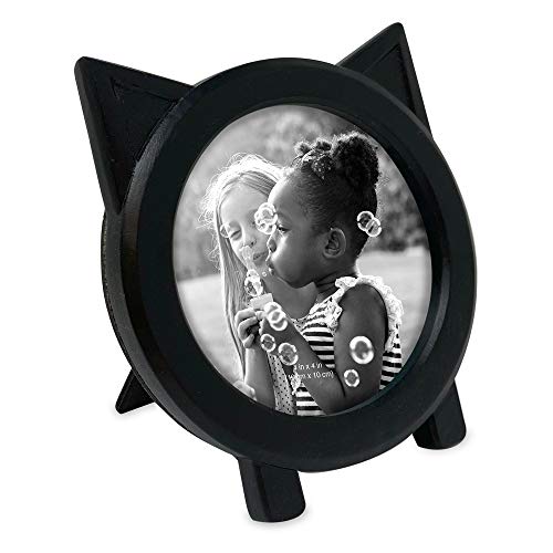 Isaac Jacobs 4x4 Round Resin Sentiment Cat Picture Frame with Ears, Photo Tabletop & Wall Display Hanging Display & Home Décor (Black)