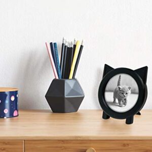 Isaac Jacobs 4x4 Round Resin Sentiment Cat Picture Frame with Ears, Photo Tabletop & Wall Display Hanging Display & Home Décor (Black)