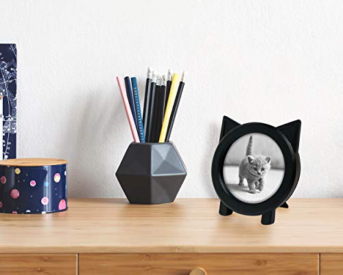 Isaac Jacobs 4x4 Round Resin Sentiment Cat Picture Frame with Ears, Photo Tabletop & Wall Display Hanging Display & Home Décor (Black)