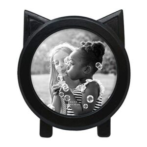 Isaac Jacobs 4x4 Round Resin Sentiment Cat Picture Frame with Ears, Photo Tabletop & Wall Display Hanging Display & Home Décor (Black)