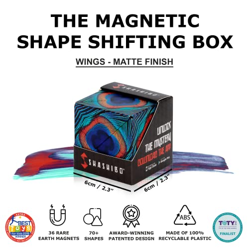 SHASHIBO Shape Shifting Box - Award-Winning, Patented Fidget Cube w/ 36 Rare Earth Magnets - Transforms Into Over 70 Shapes, Download Fun in Motion Toys Mobile App (Original Series - Wings)