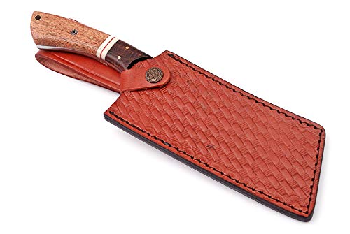 Damascus Meat Cleaver Knife, Damascus Steel Chef Knife & Butcher Knife - Multipurpose Sharp Knife, Vegetable Cleaver & Meat Cleavers, Kitchen Knife for Meat with Rose Wood Handle & Knife Sheath