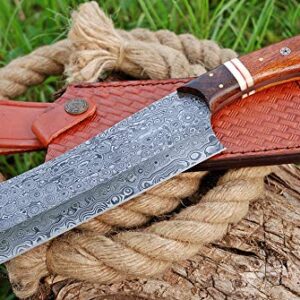 Damascus Meat Cleaver Knife, Damascus Steel Chef Knife & Butcher Knife - Multipurpose Sharp Knife, Vegetable Cleaver & Meat Cleavers, Kitchen Knife for Meat with Rose Wood Handle & Knife Sheath